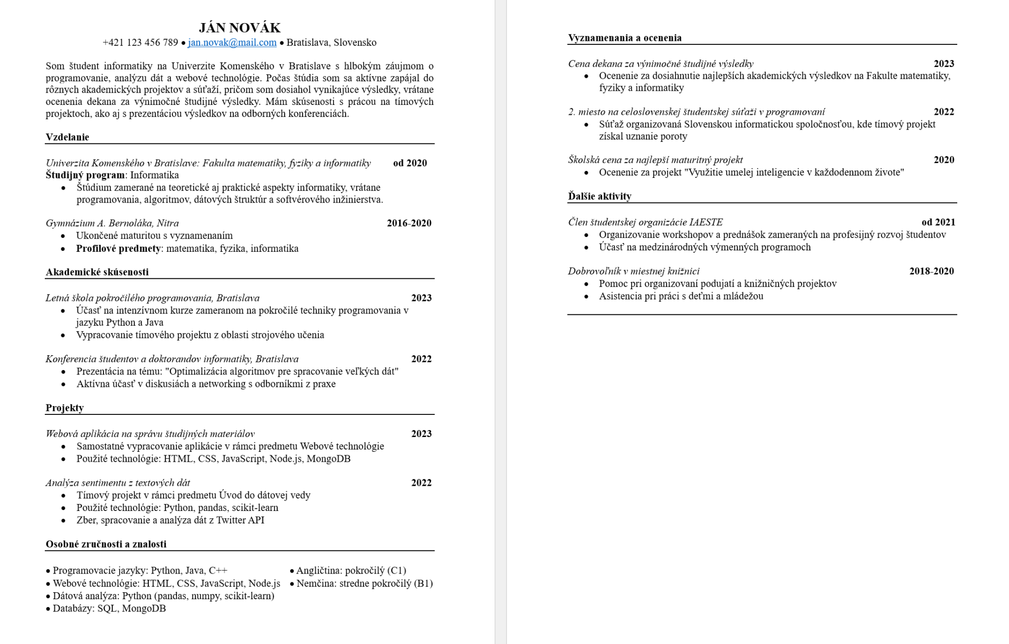 Klasický životopis - vzor 2025 - iFinancie.sk