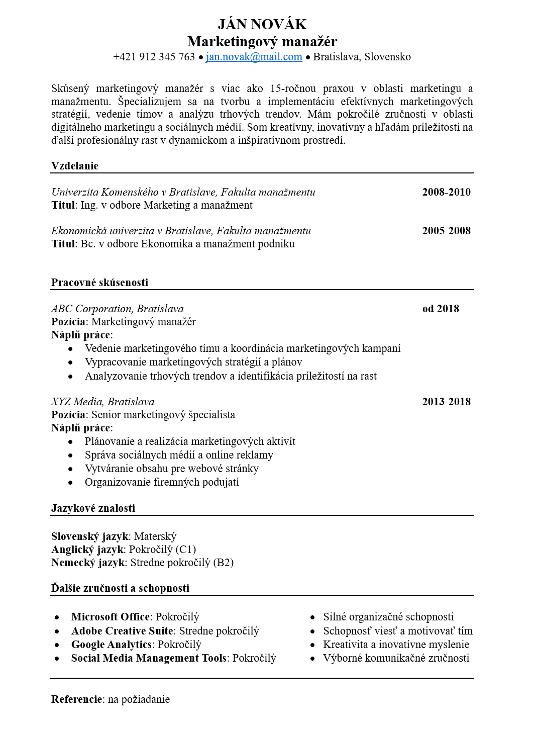 Klasický životopis - vzor 2025 - iFinancie.sk