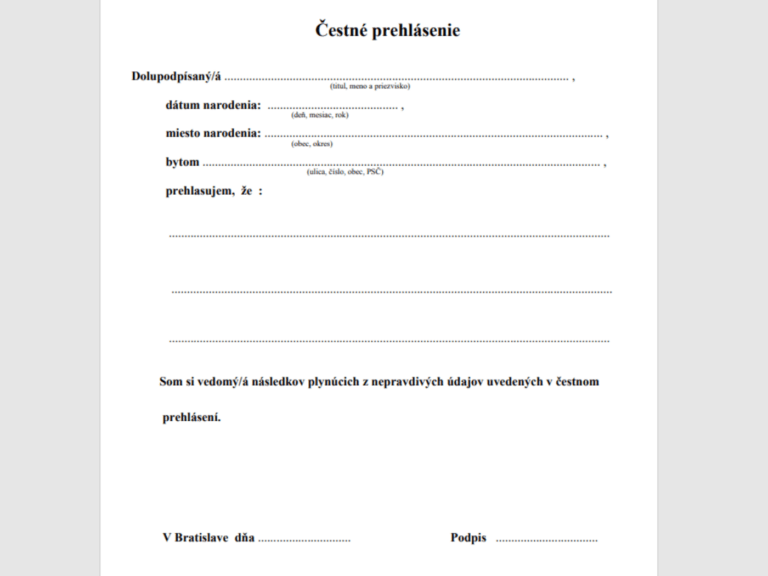 Čestné prehlásenie - vzor - iFinancie.sk