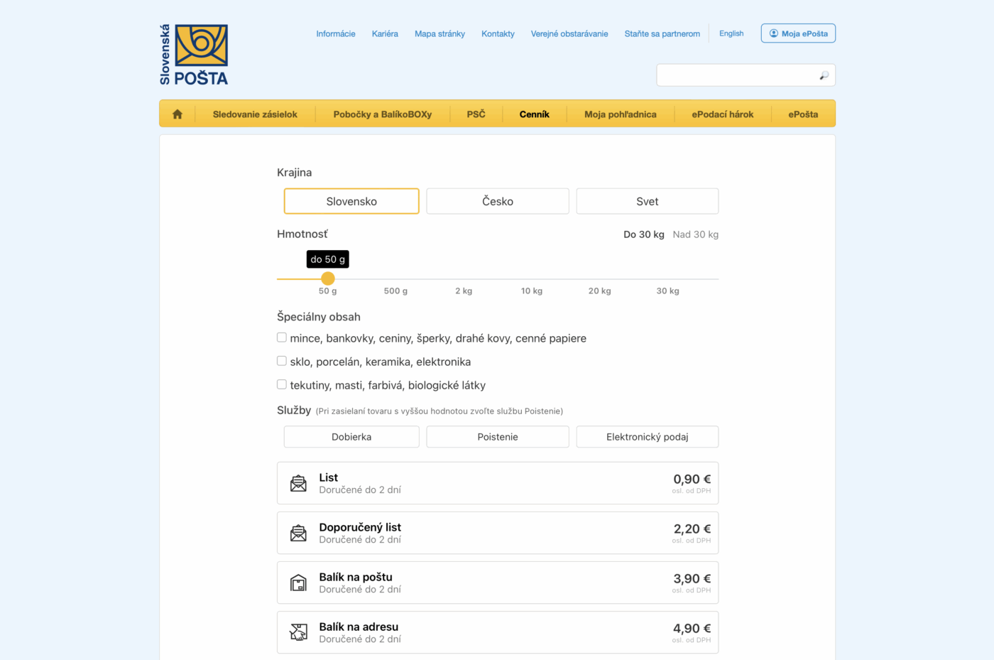 Slovenská pošta - cenník, poštovné, dobierka a poslanie listu ...