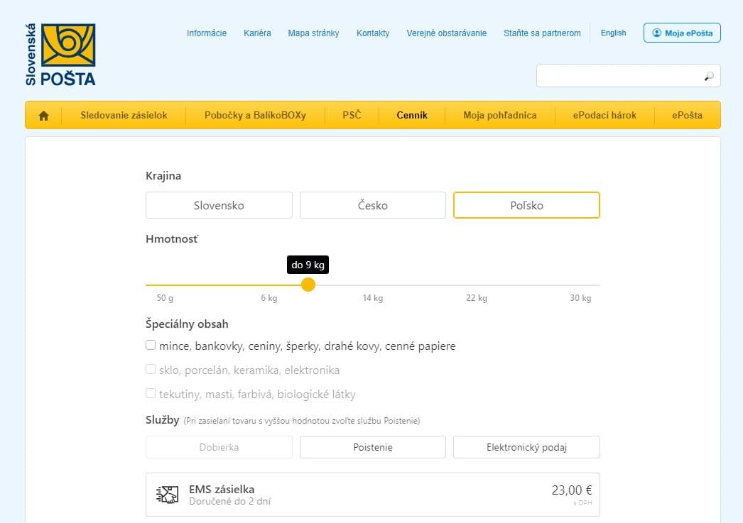 Balík do zahraničia - Slovenská pošta, cenník - iFinancie.sk